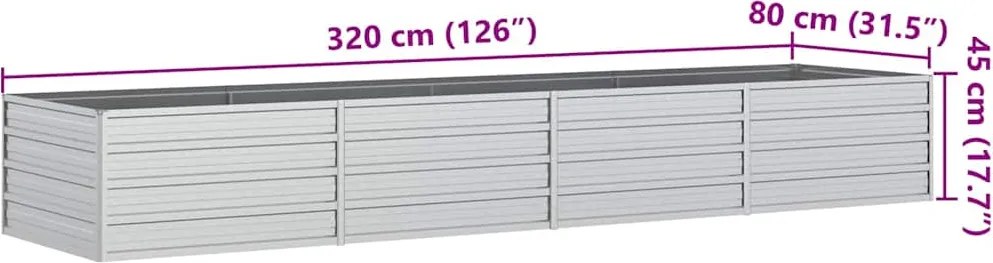 Zahradní vyvýšený záhon 320x80x45 cm pozinkovaná ocel stříbrný 316892