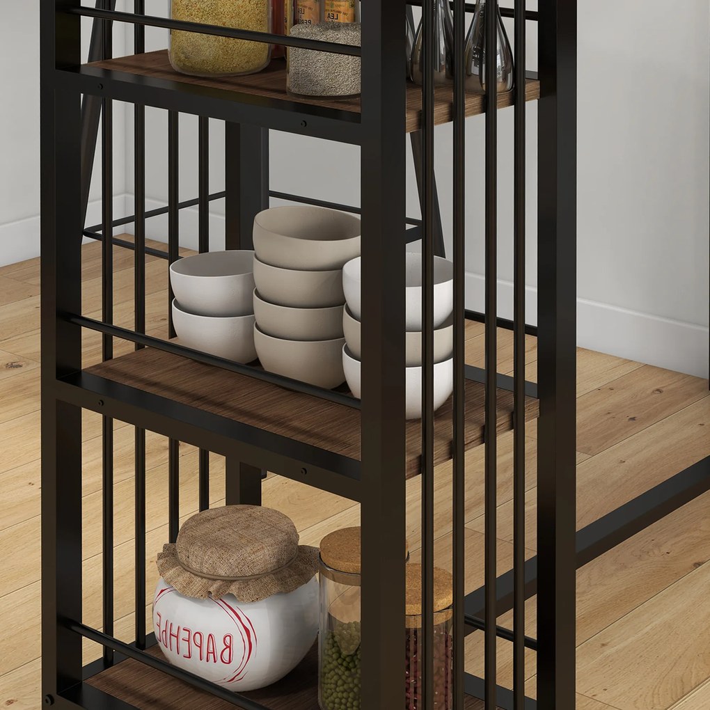 HOMCOM Kuchyňský barový stůl se 3 policemi, industriální design, vzhled dřeva, ocelový rám, 20 x 40 x 105 cm, černá a hnědá | Aosom.de