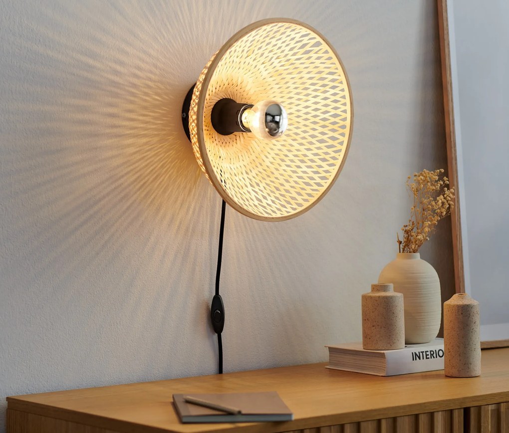Tchibo - Nástěnná lampa s bambusovým stínítkem - barva: braun