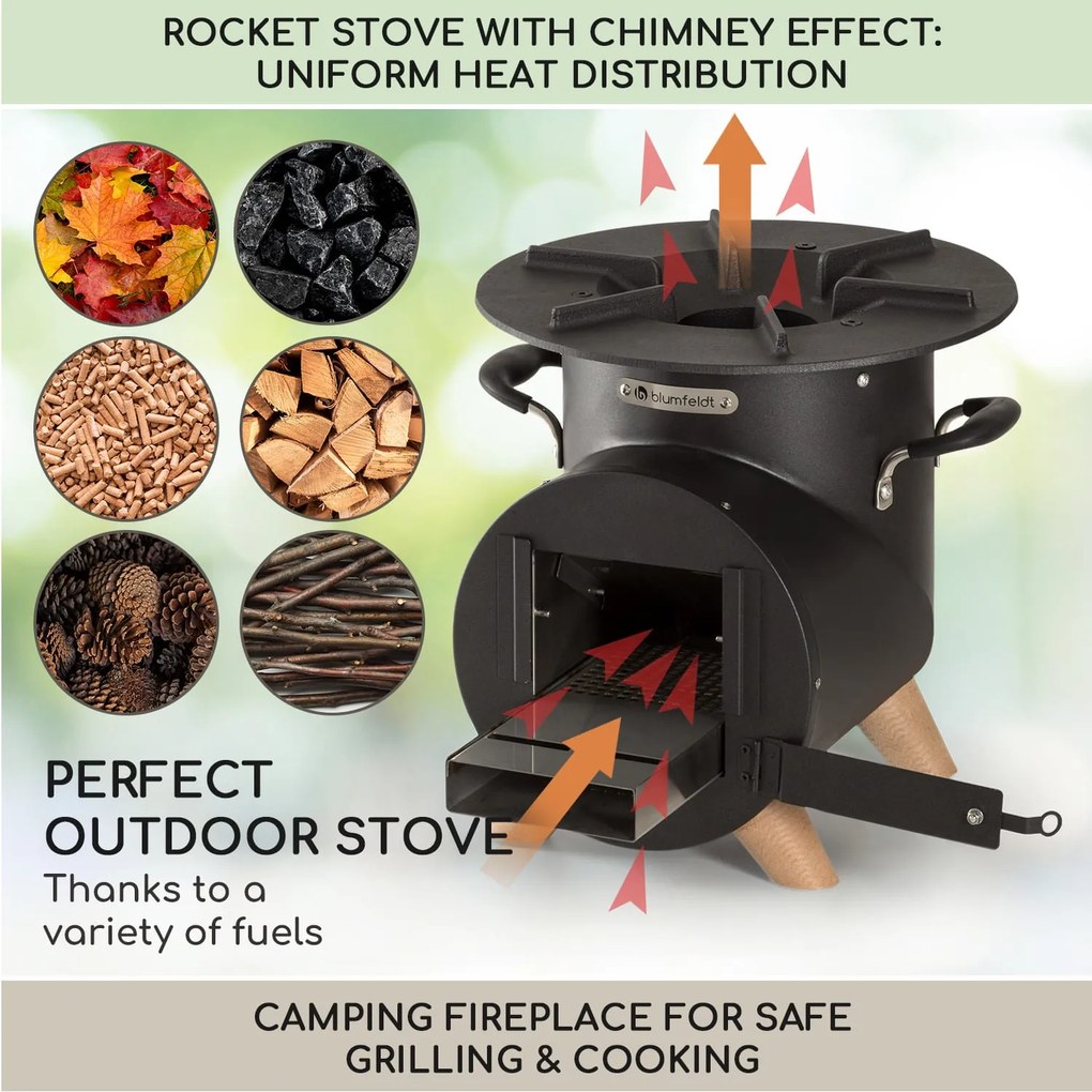 Blumfeldt Oshima Rocket Stove Camping Stove šetrný k životnímu prostředí mobilní ocel