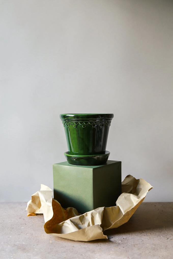 Malý květináč Københavner s podstavcem s glazurou 18 cm zelený