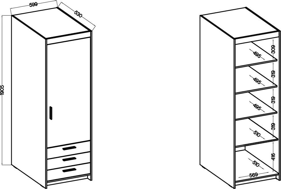 FALCO Šatní skříň Enja 1D3S Odstín: Dub sonoma