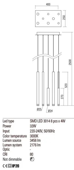 Redo 01-2048 - LED Lustr na lanku MADISON 8xLED/4W/230V černá