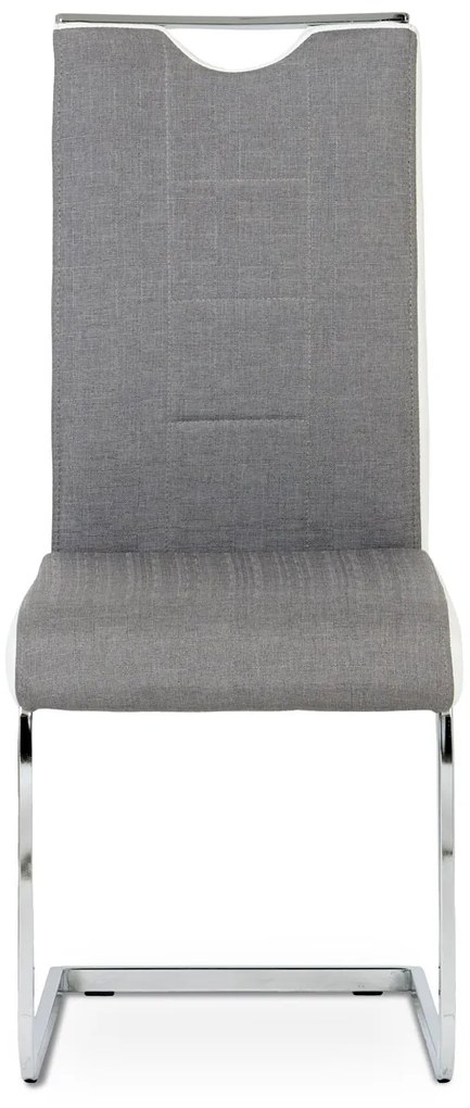 AUTRONIC Jídelní židle chrom / šedá látka + bílá koženka