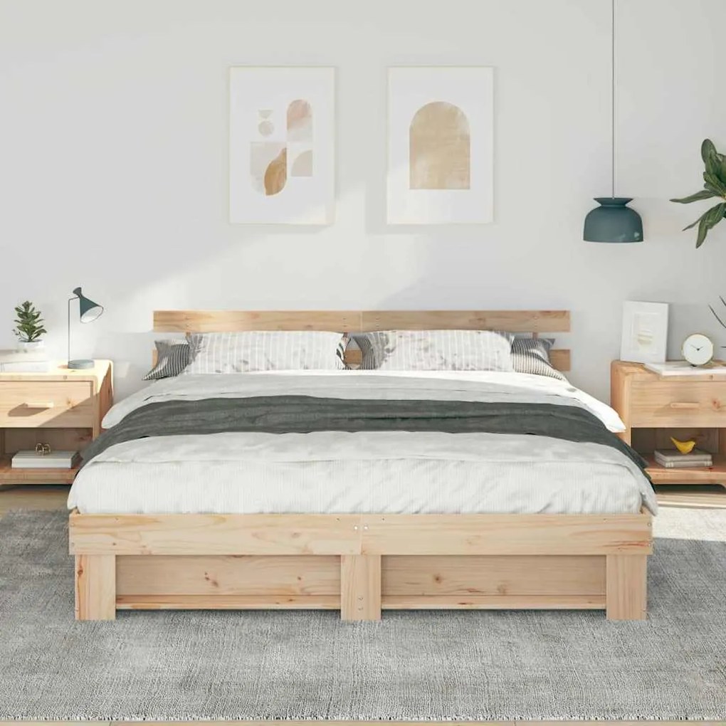 Rám postele s čelo Hnědá 200 x 200 cm Masivní borové dřevo 3385670