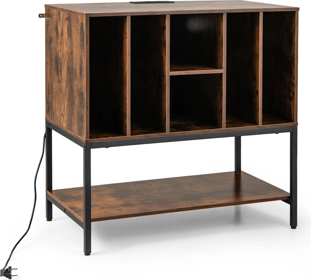 Costway Stojan na gramofon s nabíjecí stanicí a vinylovou postranní úložnou