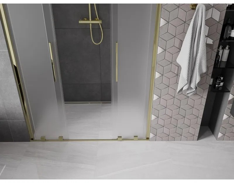 Mexen Velar L Duo, posuvné sprchové dveře do otvoru 150 cm, 8mm sklo námraza, zlatá lesklá, 871-150-003-32-50