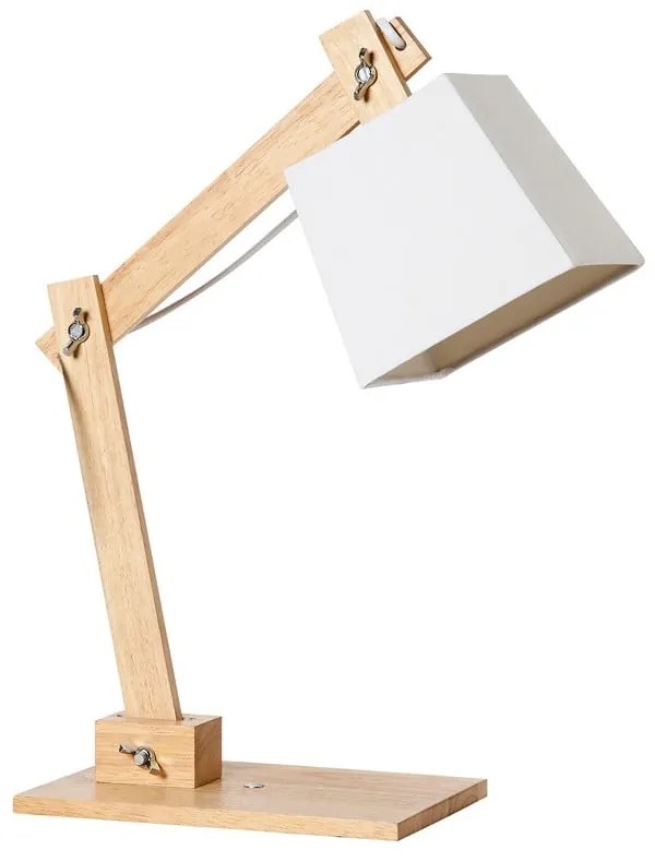 Bílá stolní lampa s dřevěnou konstrukcí SULION Erasmo