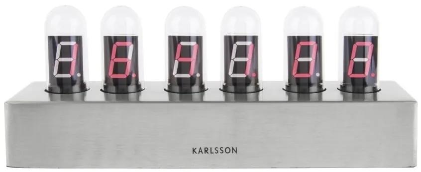 Digitální hodiny na podstavci ve stříbrné barvě Karlsson Cathode