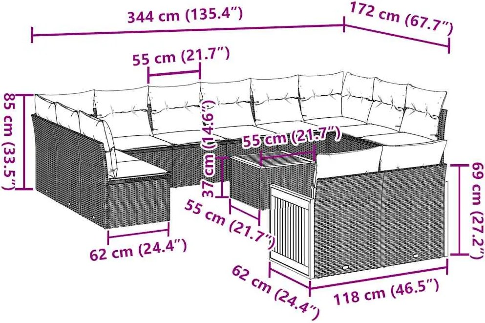 13dílný zahradní sedací souprava s poduškami černý polyratan 3260530