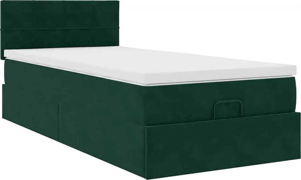Osmanský rám postele s matrací tmavě zelené 100x200cm samet 3311756