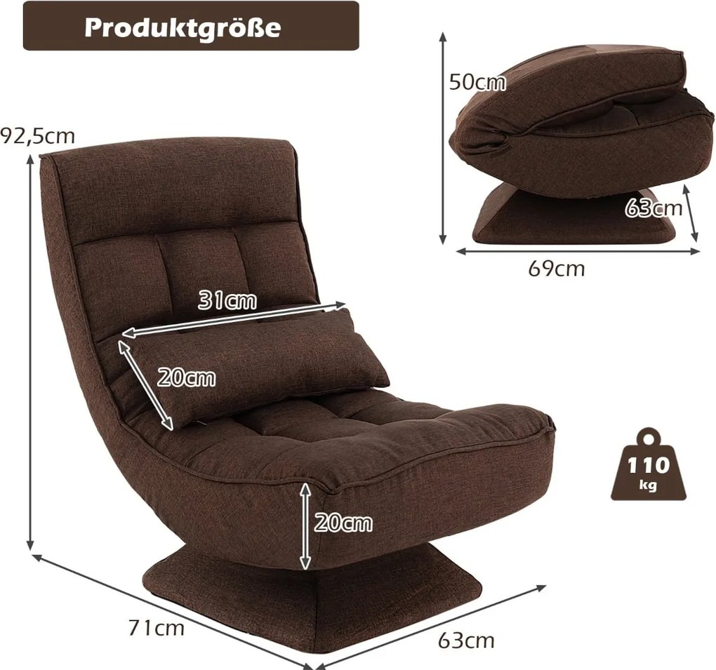 Costway 360° otočné podlahové křeslo s opěradlem a bederním polštářem Lazy Sofa