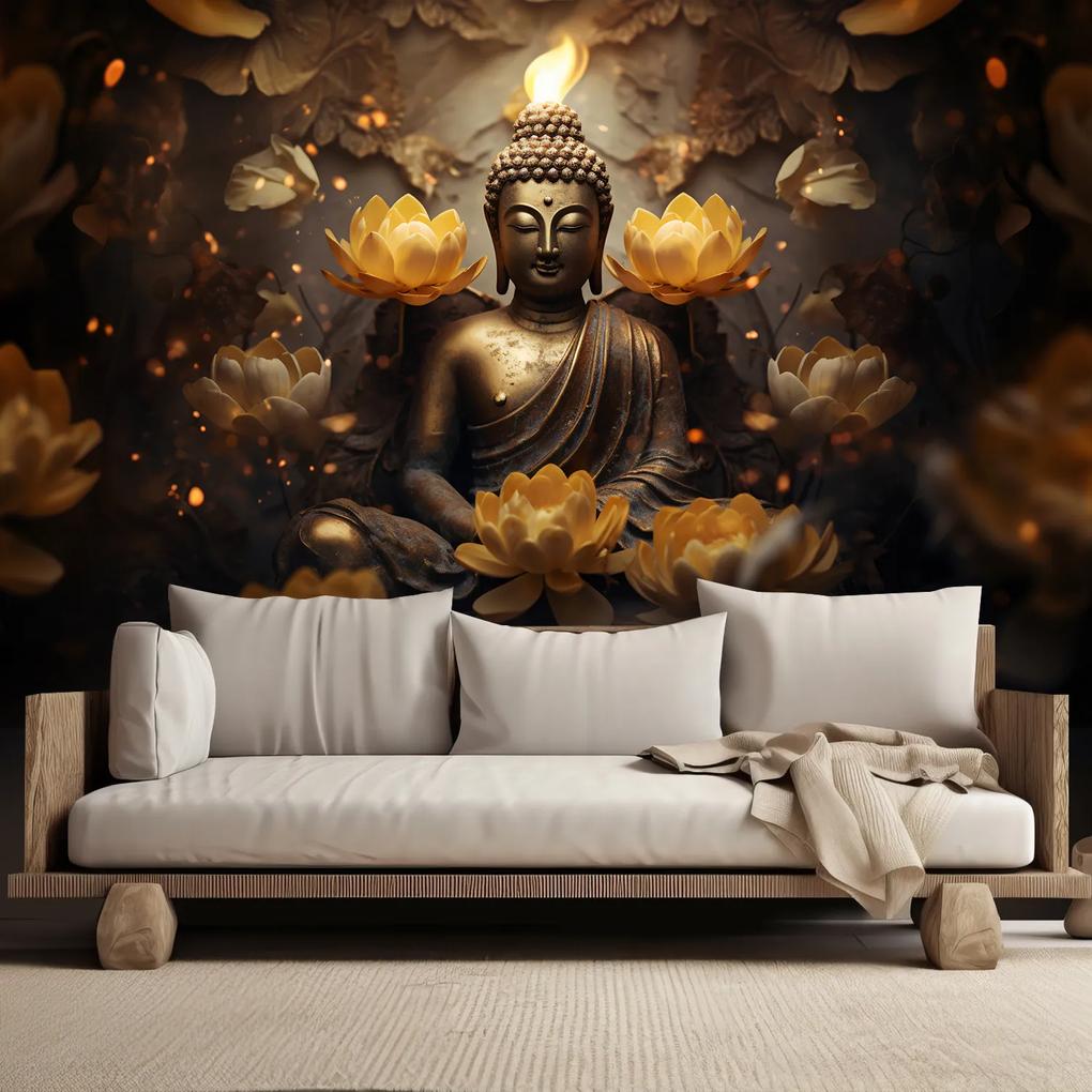 Gario Fototapeta Zlatý Budha a lotosové květiny Materiál: Vliesová, Rozměry: 200 x 140 cm