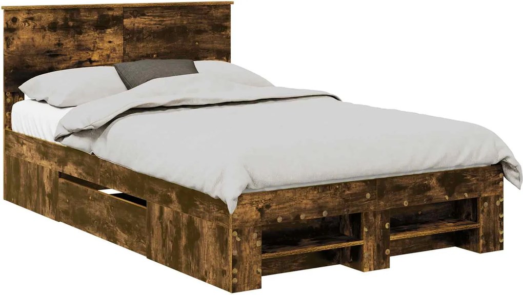 Rám postele s čelo Kouřový dub 120 x 200 cm Kompozitní dřevo 3408785