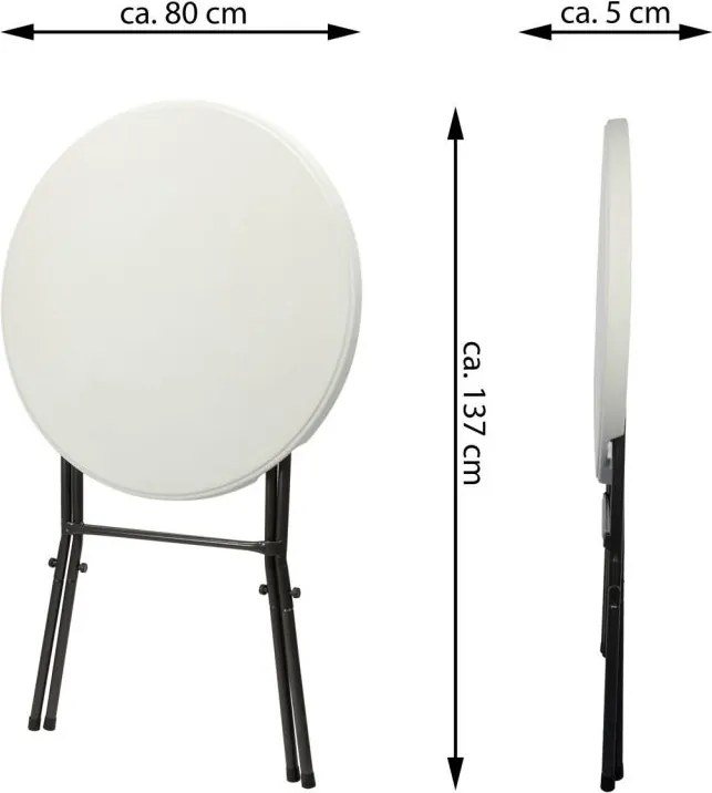 Skládací bistro stůl Ø 80 cm, výška 110 cm, bílý