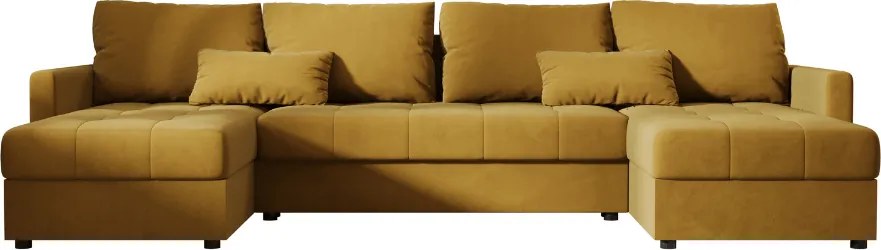 Rozkládací sedací souprava do U VENORIA 285x146 cm, hořčicová + 2 polštářky ZDARMA