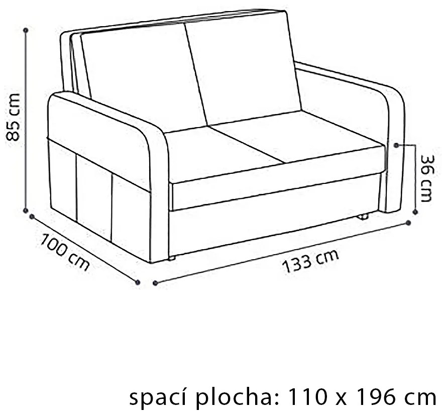 Pohovka VIVA II PUFF | 133 cm | rozkládací + úložný prostor | kapsy na bocích | VÝBĚR TKANIN