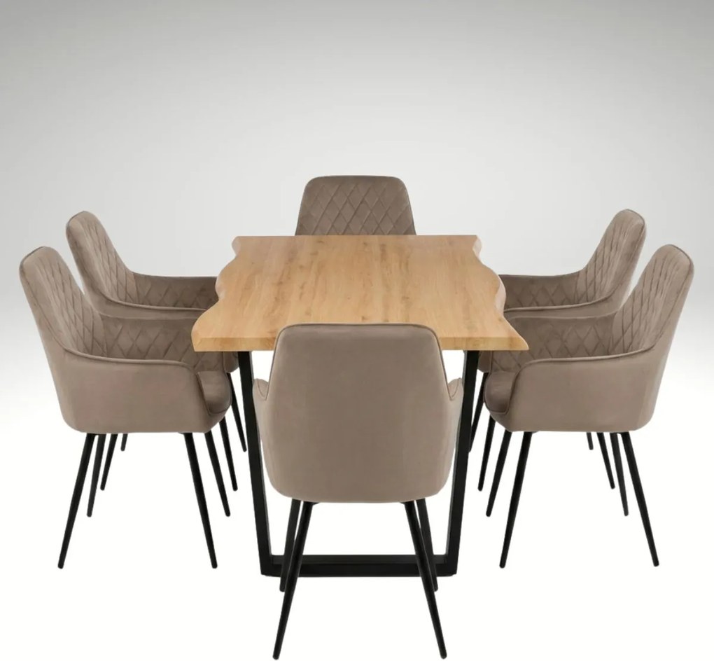 Vikio Jídelní set pro 6 osob 160x90 cm dub noha U béžová židle s područkami VJS166-6CA