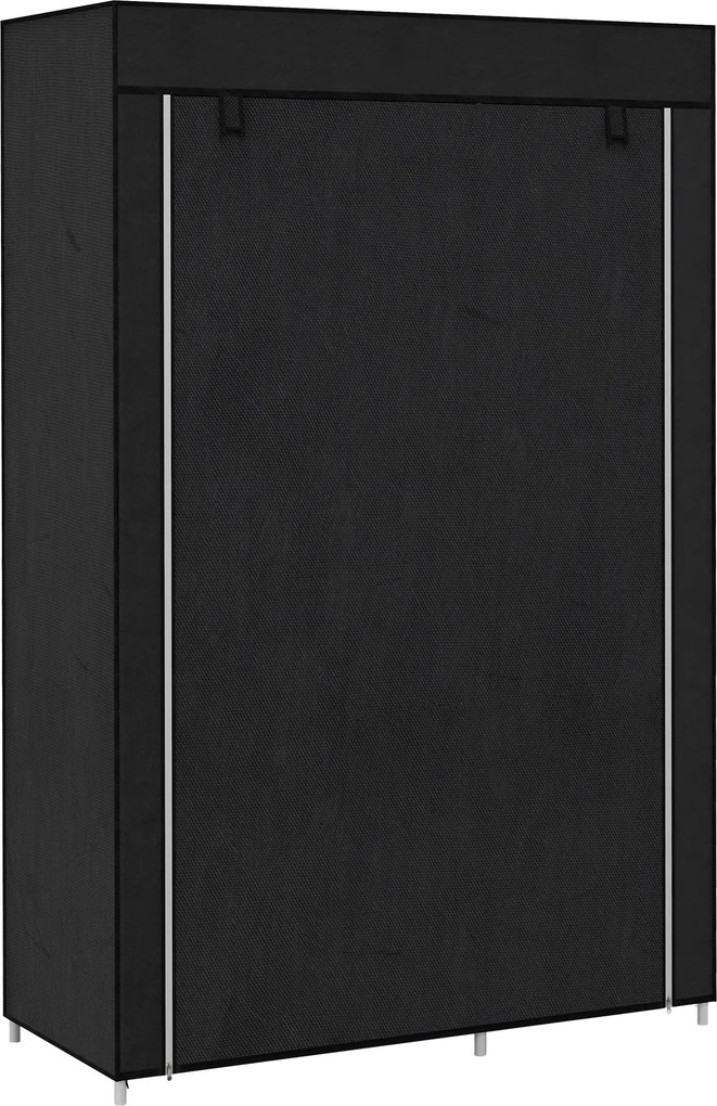 HOMCOM Látková šatní skříň 6 přihrádek fleecový vzhled skládací šatní skříň černá 103x43x162,5cm