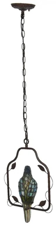Závěsné vitrážové světlo Tiffany v designu papouška – 40x26x86 cm