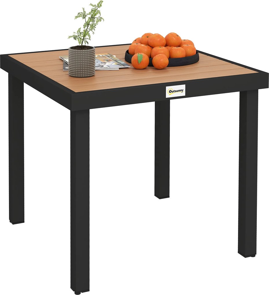 Outsunny Plastový Zahradní Stůl 78 x 78 x 74 cm, Voděodolný Hliníkový Rám, Bufetový Stůl, Campingový Stůl pro 4 Osoby, Stůl na Balkón, Terasu, Venku,