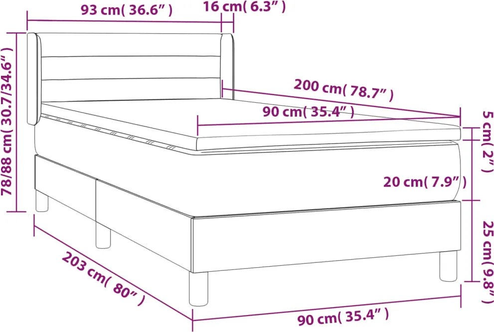 vidaXL Box spring postel s matrací 90x200 cm textil [3130326] Barva: krémová