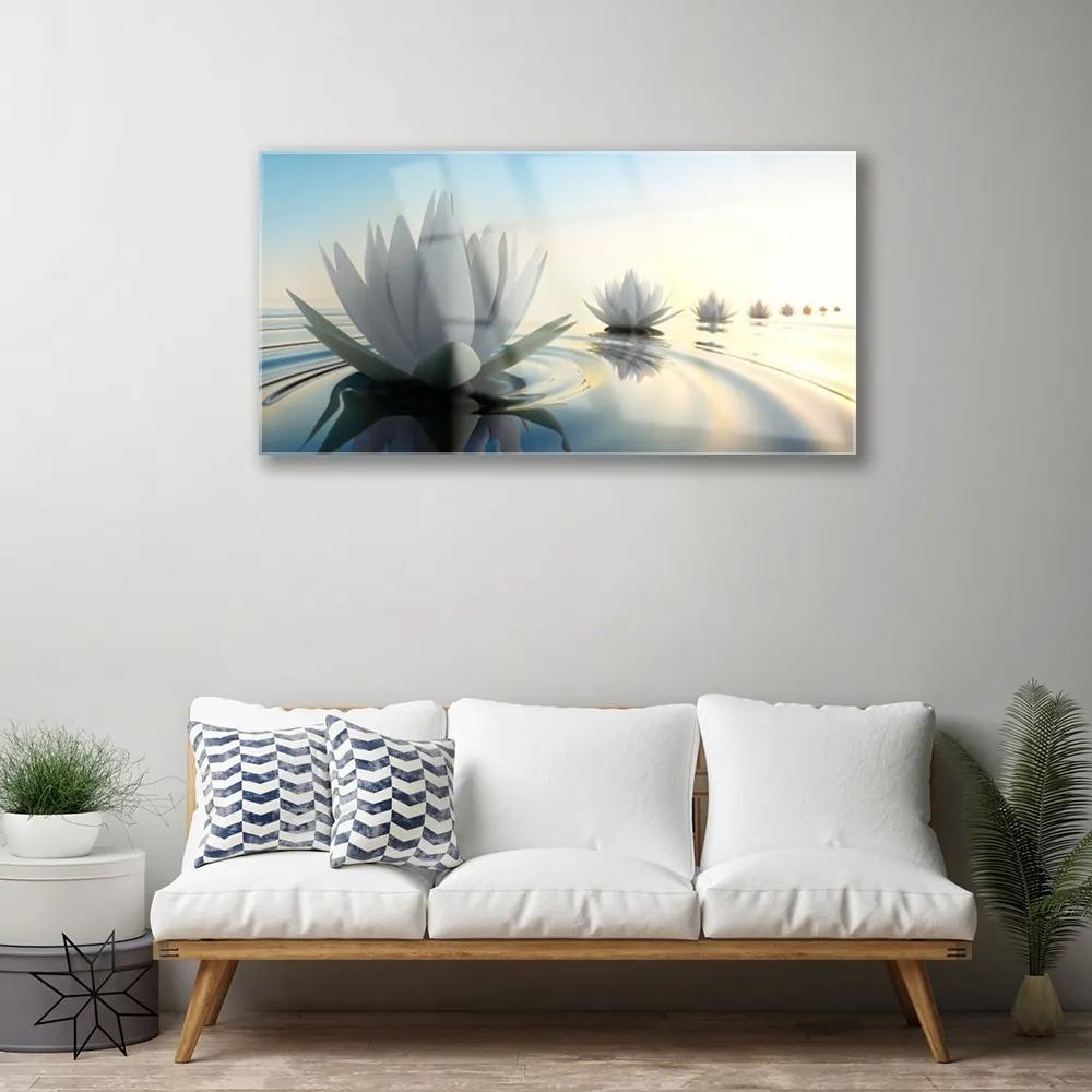 Obraz na skle Vodní Lilie Květiny Rybník 100x50 cm