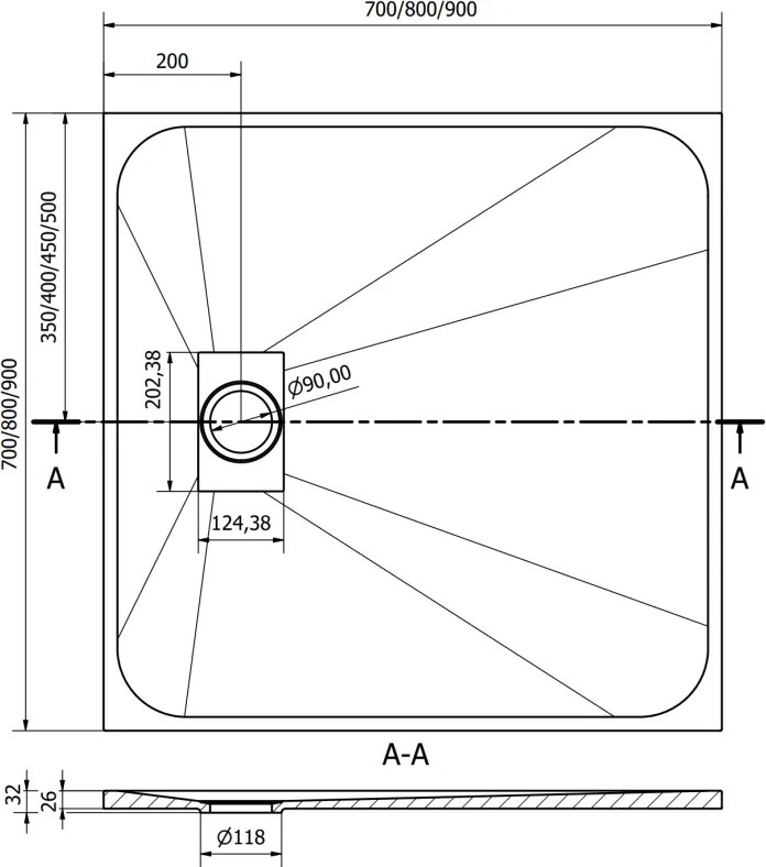 Mexen Hugo, SMC čtvercová sprchová vanička 80 x 80 cm, šedá, 42618080