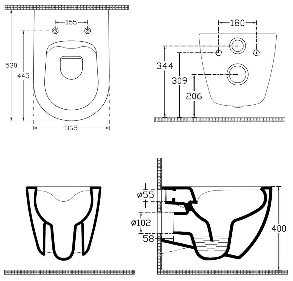 Isvea INFINITY závěsná WC mísa, Rimless, 36,5x53cm, antracit 10NF02001-2C