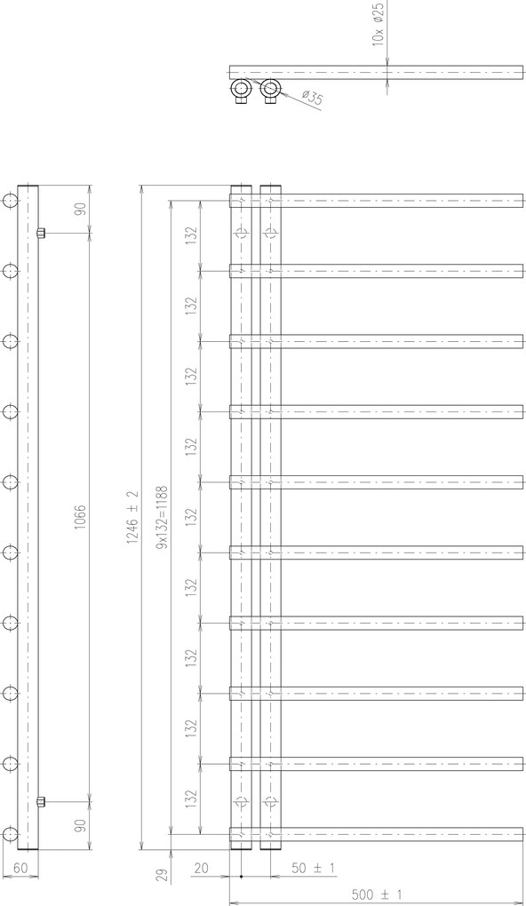 Sapho JUSTINA otopné těleso 500 x 1246 mm černá mat IR546B