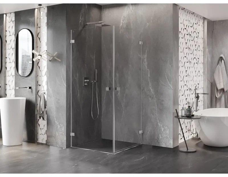 Mexen Lunar-B Duo, výklopný sprchový kout 85 x 85 cm, 8mm čiré sklo, chromový profil, 832-085L-085P-01-00