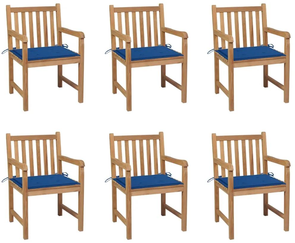 vidaXL Zahradní židle 6 ks královsky modré podušky masivní teak