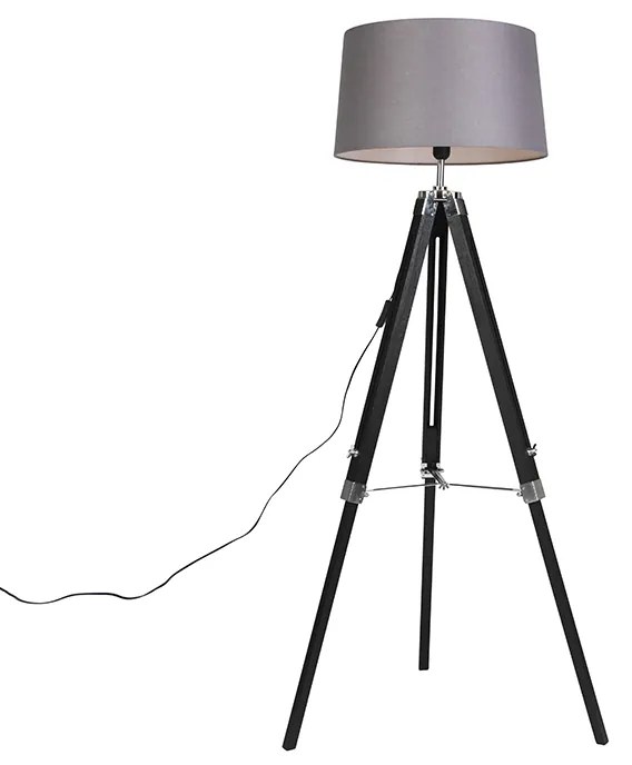 Stojací lampa stojan černá s stínítkem 45 cm lněné tmavě šedé