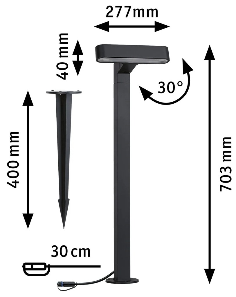 Paulmann 94546 Plug&Shine Ito Horizontal, zahradní sloupek, 6W LED 3000K, antracit, výška 70cm, IP65