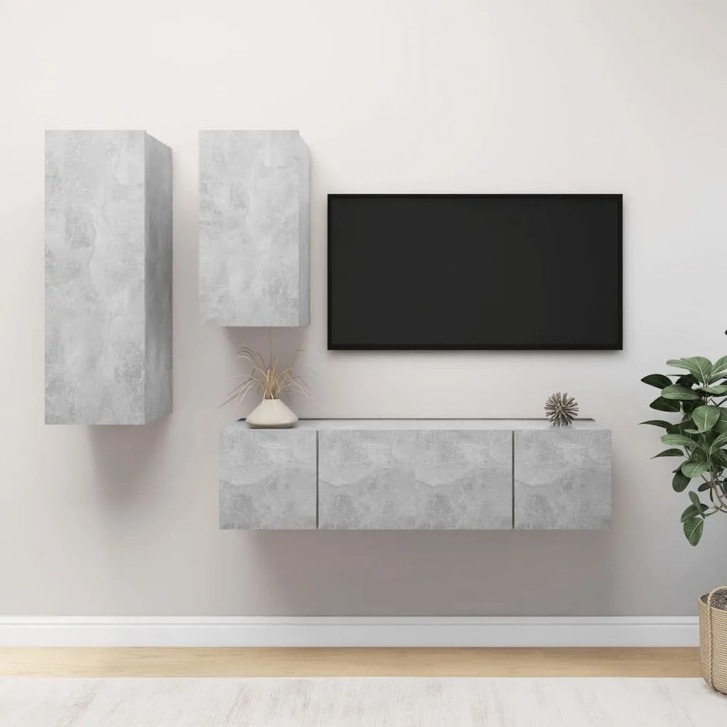 4dílný set TV skříněk betonově šedý kompozitní dřevo 3079151