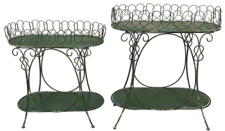 2ks šedo-zelený kovový stůl na rostliny – 70x34x81 cm