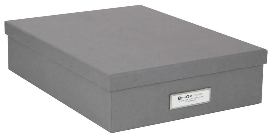 Šedý úložný box se jmenovkou na dokumenty Bigso Box of Sweden Oskar, velikost A4