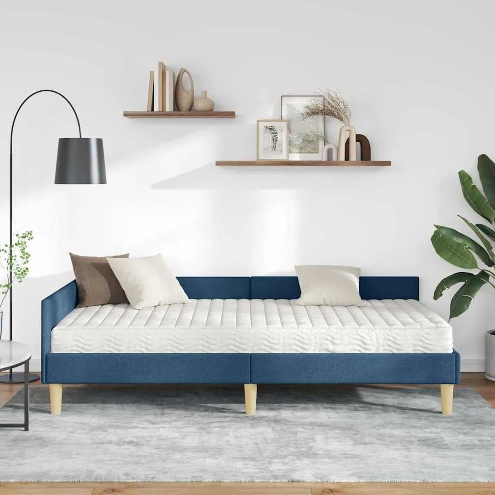 Rohový rám postele s matrací Jiný s čelo 2 ks Modrá textil 3393684