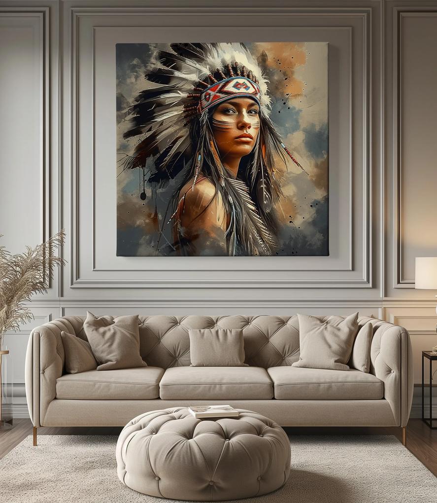 Obraz na plátně - Indiánská žena Temná voda FeelHappy.cz Velikost obrazu: 140 x 140 cm