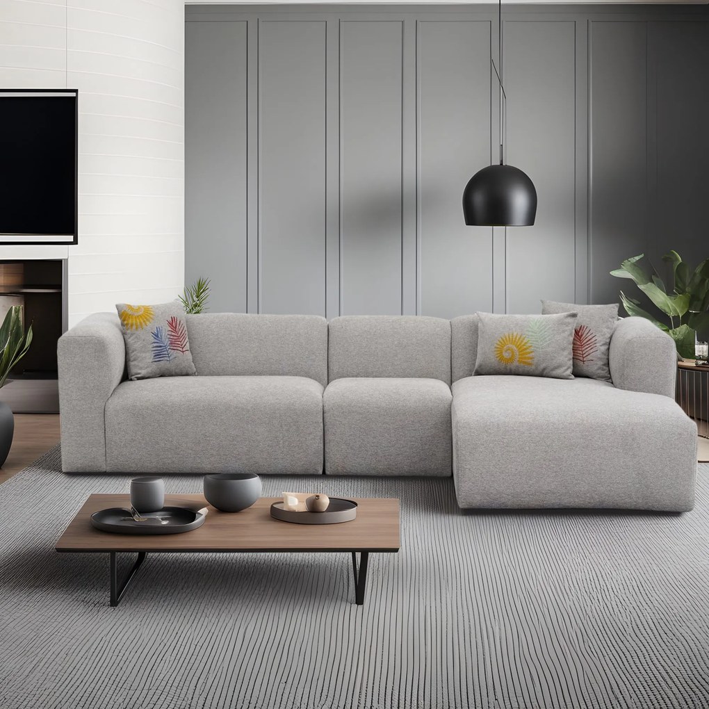 Hanah Home Rohová pohovka LINDEN pravá světle šedá
