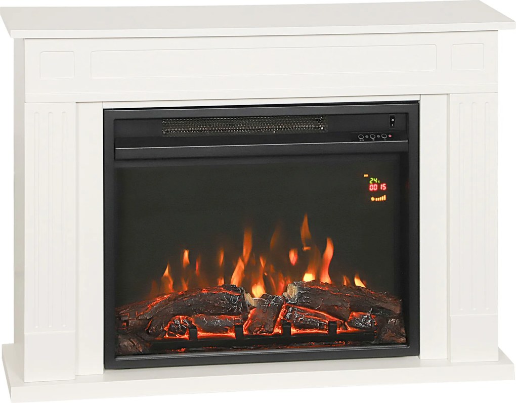 HOMCOM Elektrický krb s plamenem ve 12 barvách a 5 stupni jasnosti, dálkové ovládání a časovač, 98x23,5x69,5 cm, bílá a černá