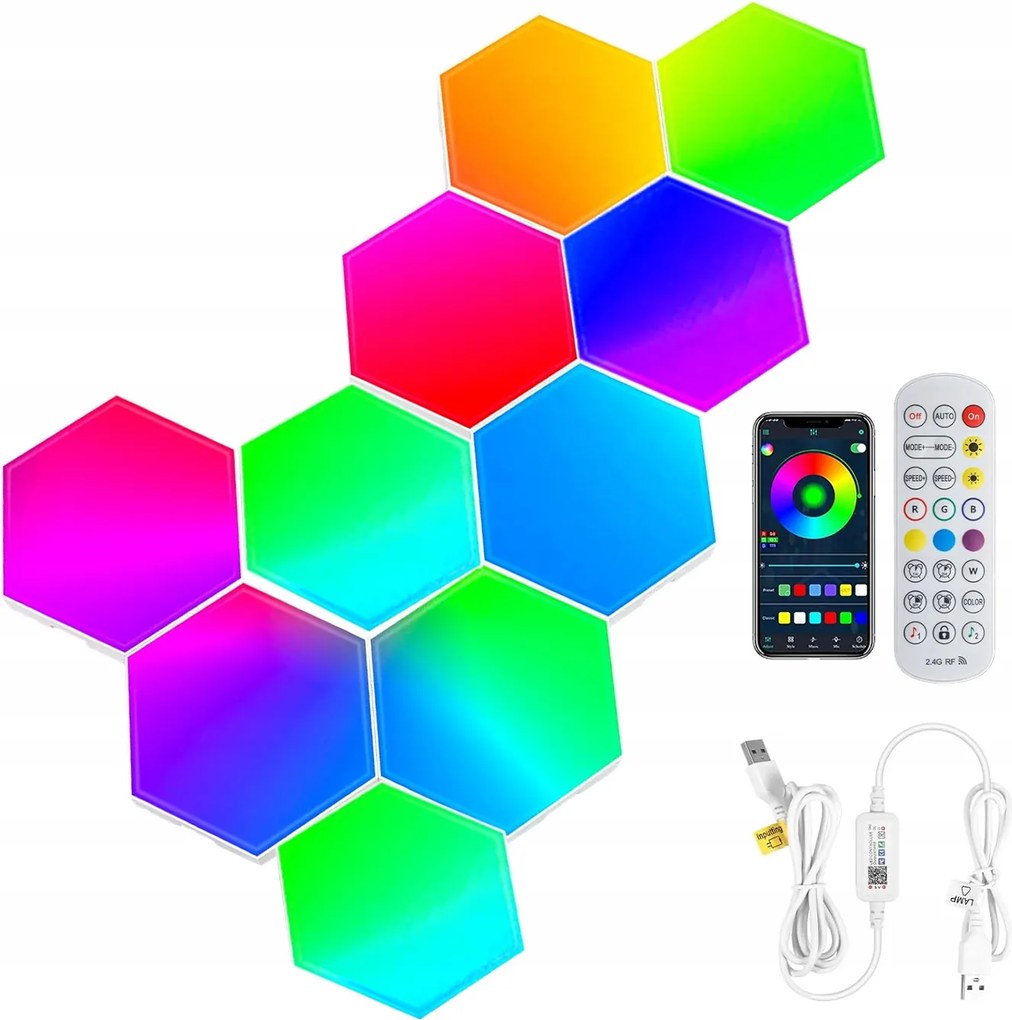 Lampa Nástěnná Medová Led Rgb Aplikace Usb Dálkový Ovladač 10 Ks