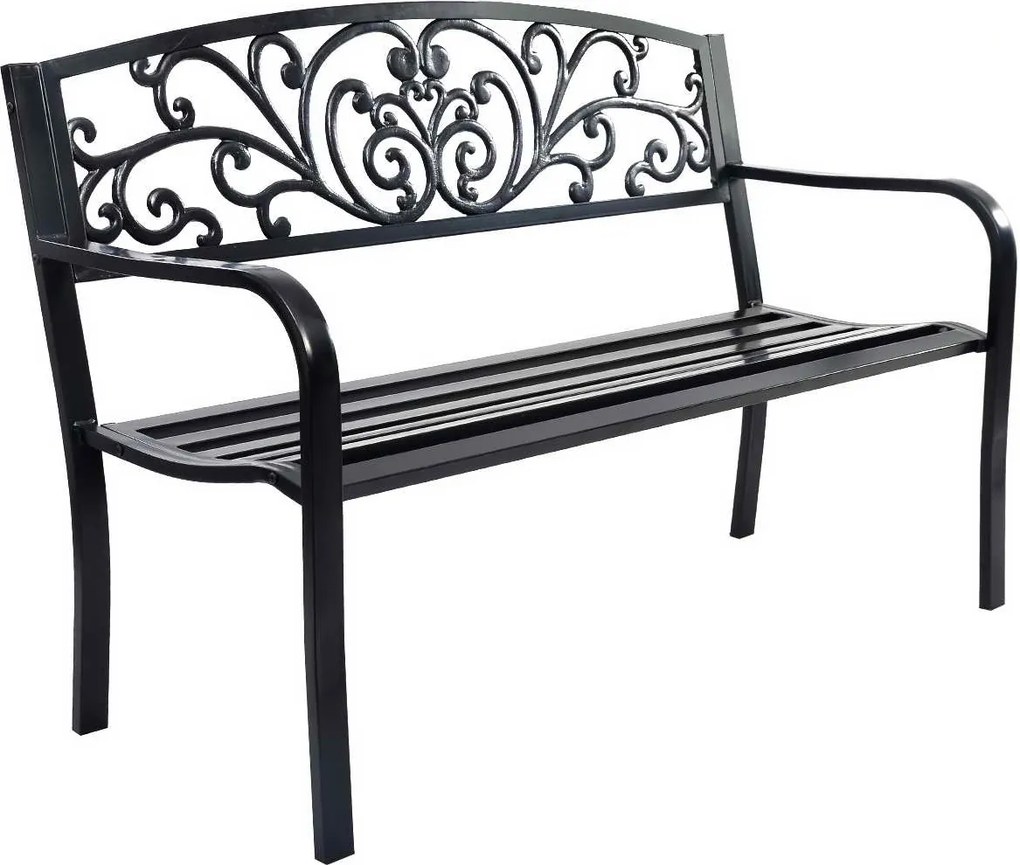 Costway Litinová zahradní lavička – 127 × 60 × 85 cm, černý
