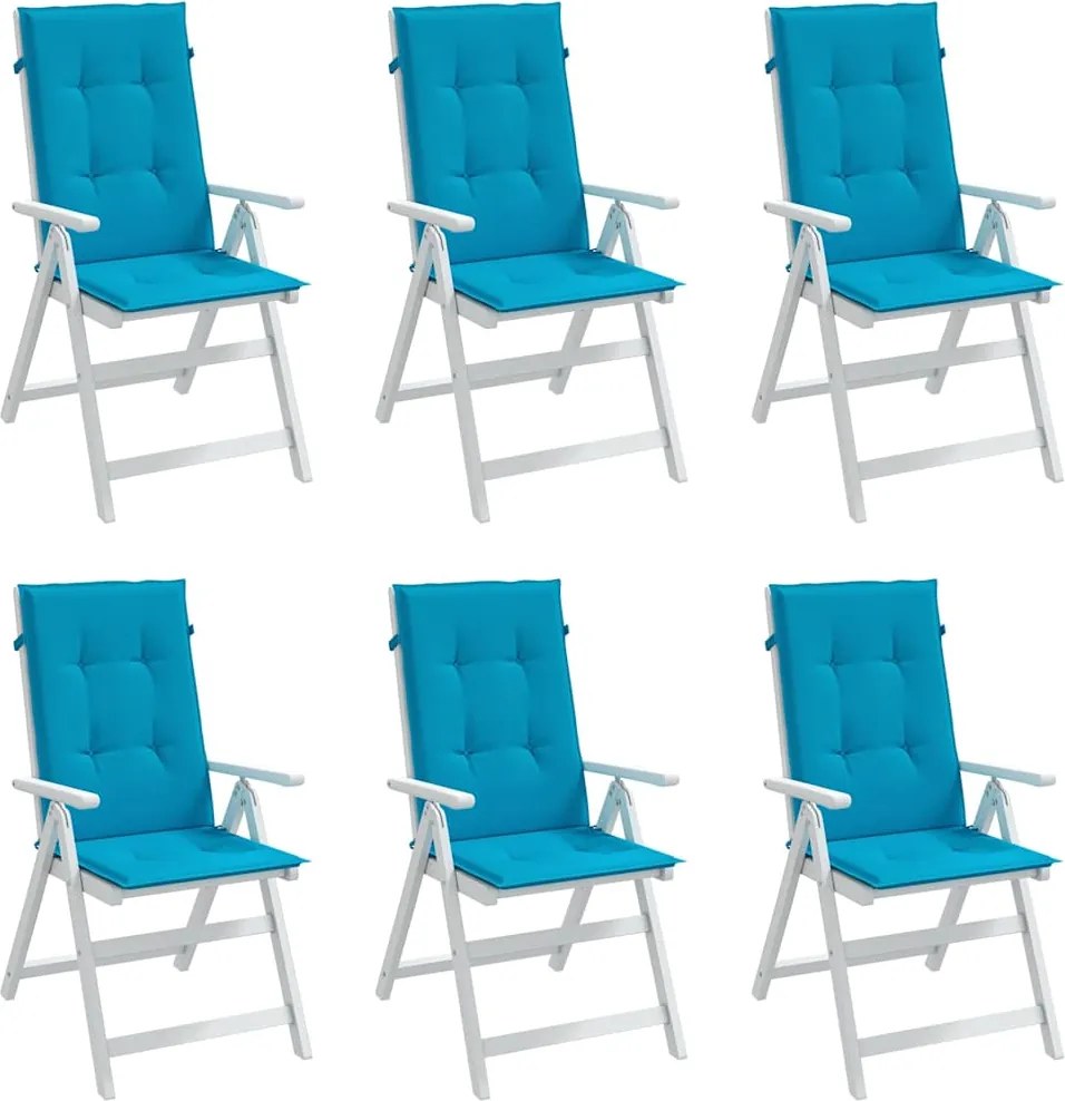 Podušky na židli vysoké opěradlo 6 ks modré 120x50x3 cm textil 314108