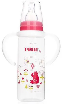 Farlin Kojenecká láhev standart s držátkem 240 ml Růžová