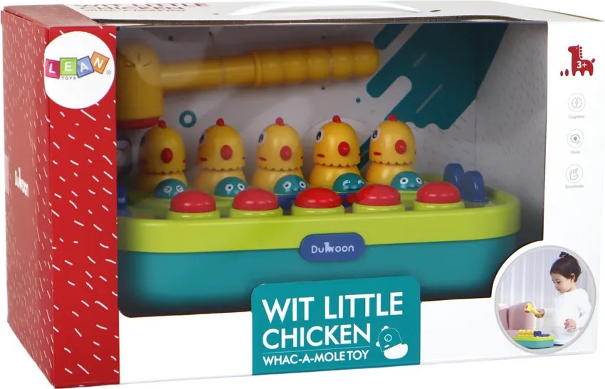 LEAN Toys Hra na obratnost Whac-a-Mole – kuřátka, kladívko, světla, zvuky, na baterie