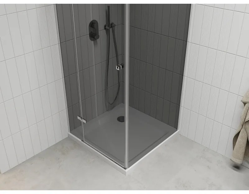 Mexen Roma sprchový kout s otočnými dveřmi 90 x 90 cm, Grafitově černá, Chromovaná + sprchová vanička Flat, Bílá - 854-090-090-0