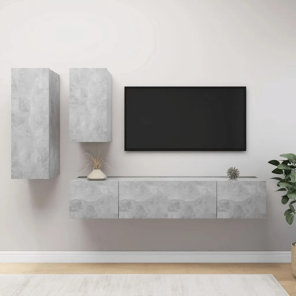 4dílný set TV skříněk betonově šedý kompozitní dřevo 3079152