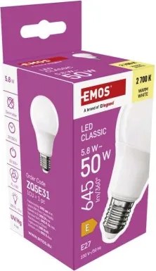 Emos lighting LED žárovka Classic A60 / E27 / 5,8 W (50 W) / 645 lm / teplá bílá 1525733278
