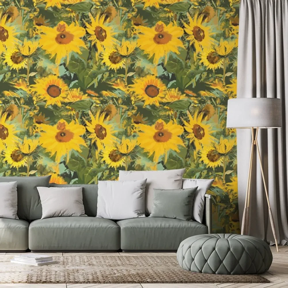 Samolepící tapeta slunečnice ve volné přírodě - 75x1000 cm | BIANO